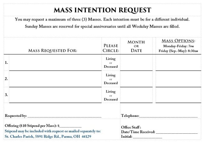 Mass Intentions 2025 | St. Charles Borromeo Church | Parma, OH